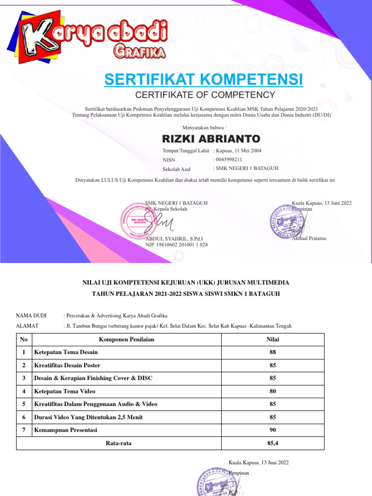 Sertifikat Magang Siswa | PDF