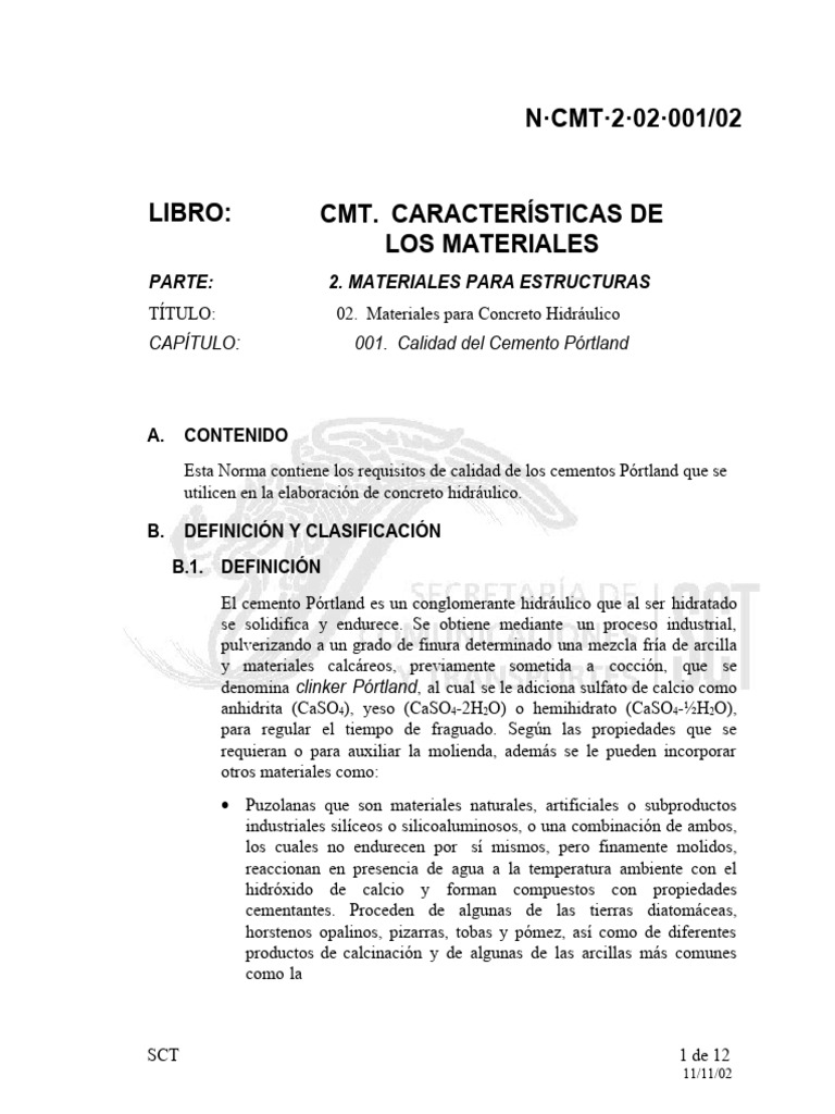 N CMT 2 02 001 02 | PDF | Cemento | Hormigón