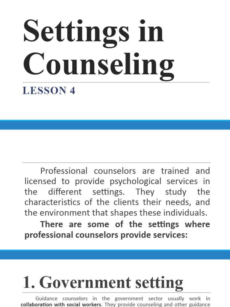 Counseling Settings Overview | PDF | Counseling Psychology | School ...