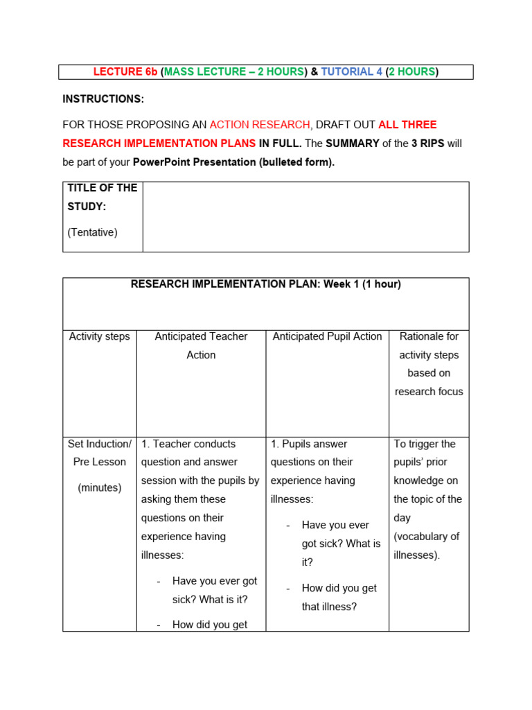 Template - Research Proposal - Research Implementation Plan | PDF | Teachers | Classroom
