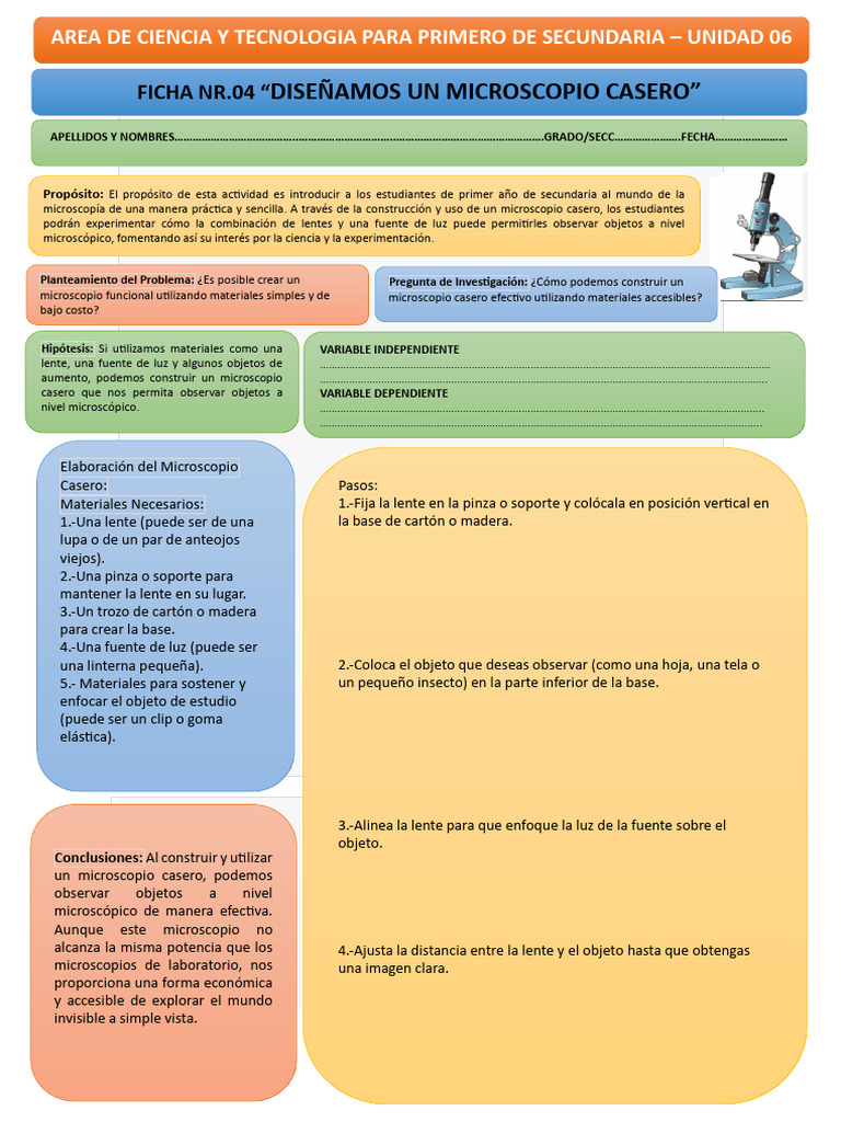 Ficha 04 El Microscopio Casero para Primero de Secundaria | PDF ...
