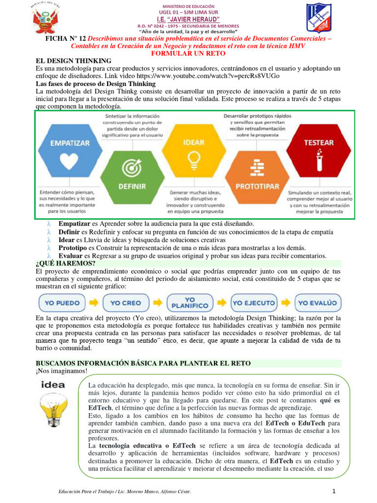 FICHA #12 Formular Un Reto - Metodología Design Thinking. | Descargar gratis PDF | El ...