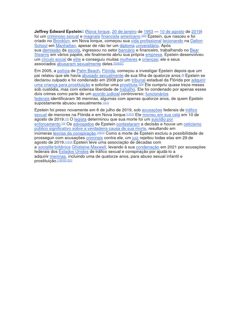 Jeffrey Epstein: Crimes e Controvérsias | PDF