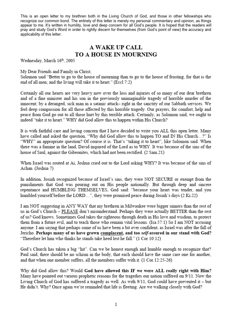 Open Letter To Church 3-13-05 | PDF | Jesus | Humility