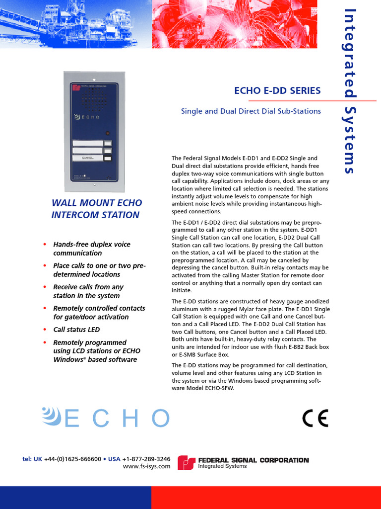 Echo E-Dd Series: Wall Mount Echo Intercom Station | PDF | Microphone | Electrical Engineering