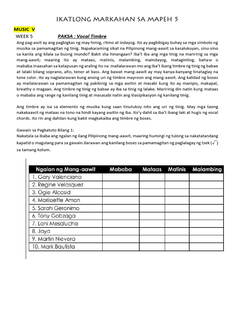 Mapeh 3rd Quarter Week 5-8 | PDF