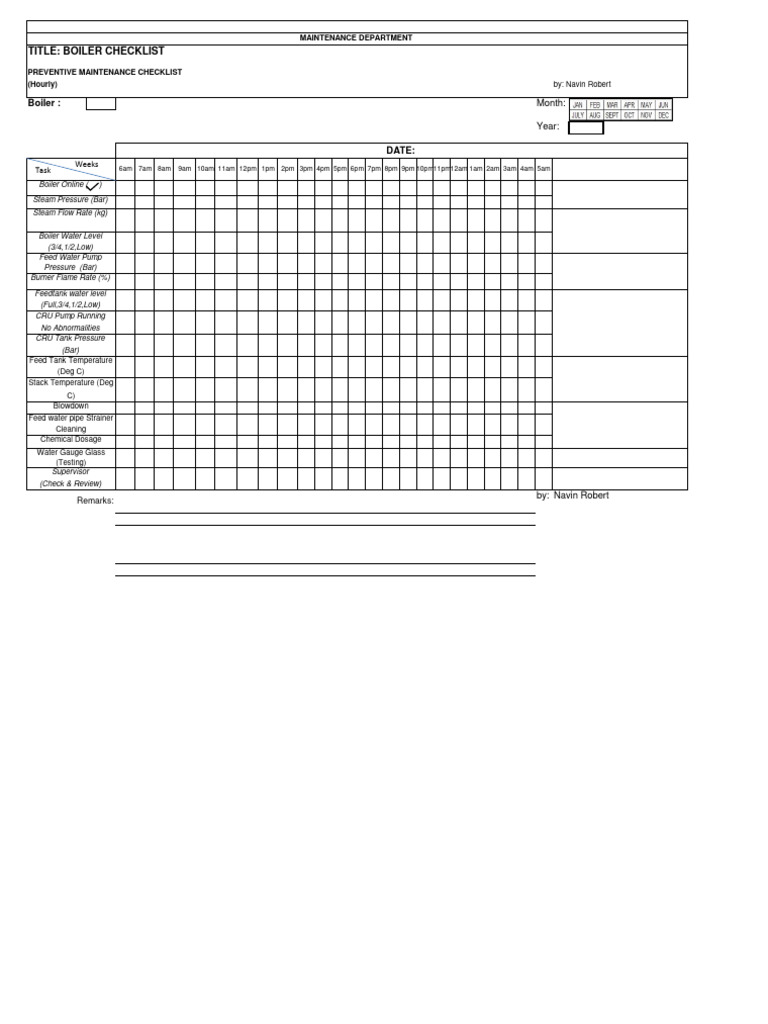 Pm Boiler Hourly Checklist Pdf