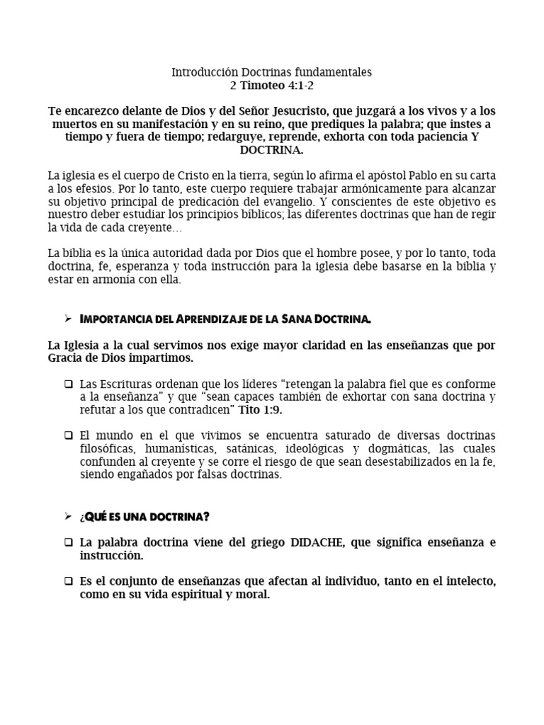 Introducción Doctrinas Fundamentales | PDF | Biblia | Fe