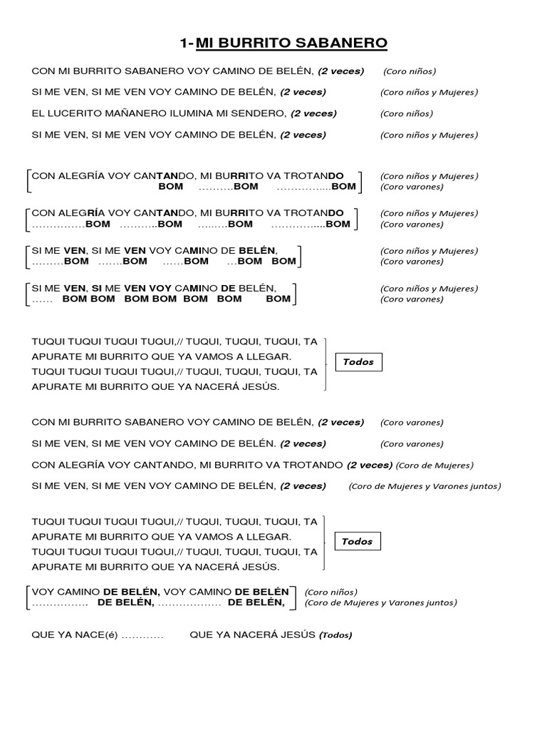 01 - MI BURRITO SABANERO (Letra) | PDF