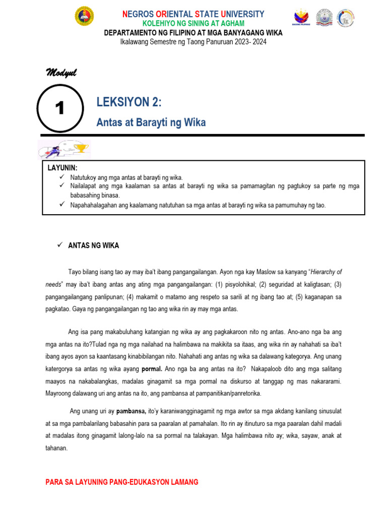 Fil 1 Modyul 1 Leksiyon 2 | PDF