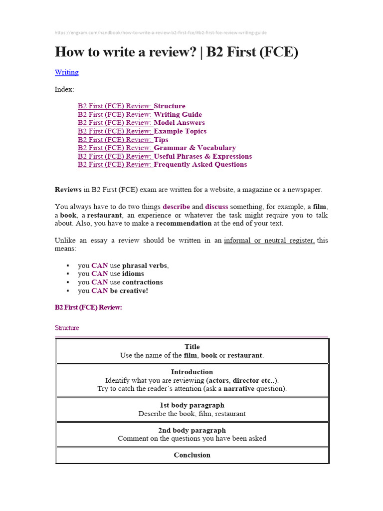 How To Write A Review - B2 | PDF | Books | Question