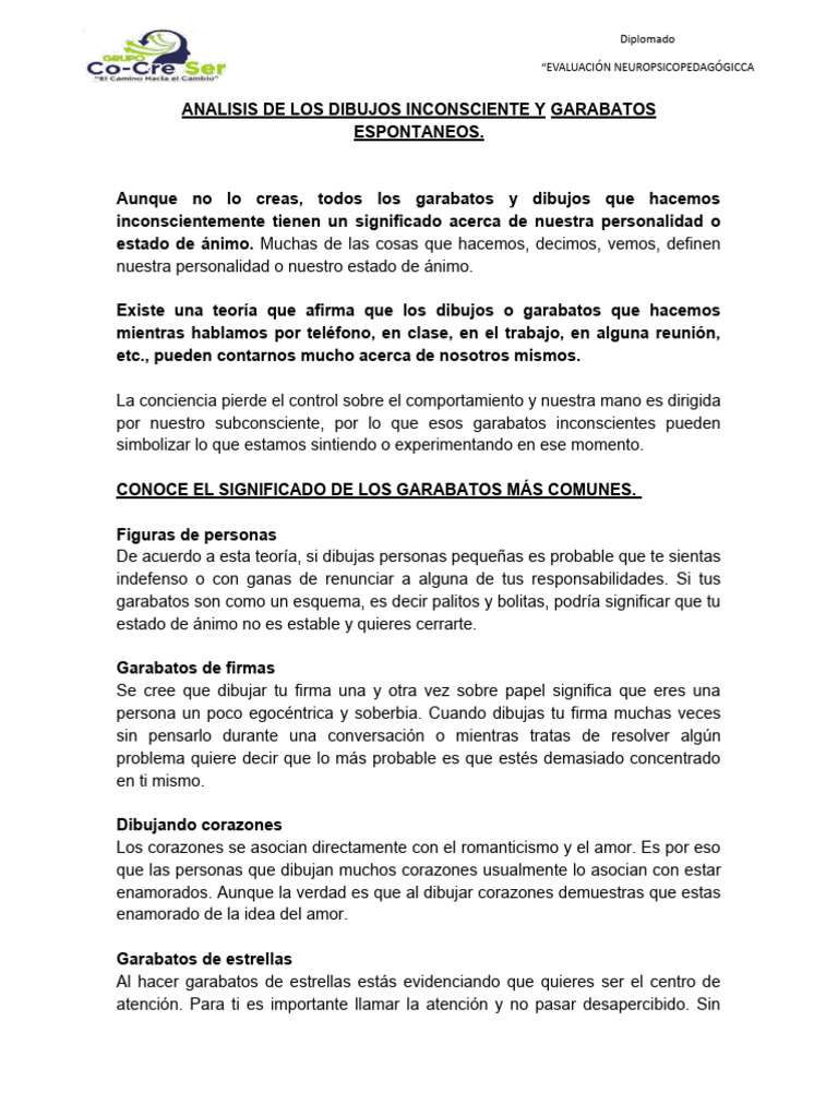 Analisis de Los Dibujos Inconsciente y Garabatos Espontaneos | PDF ...