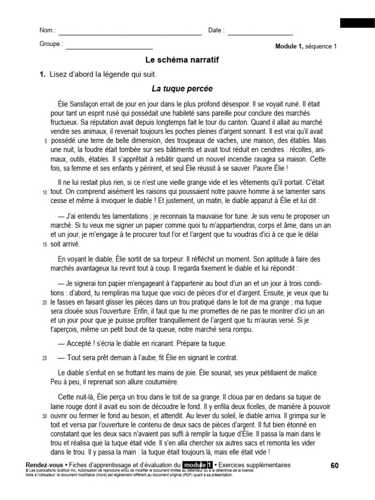Texte Narratif Structure Français Sec 2 | PDF