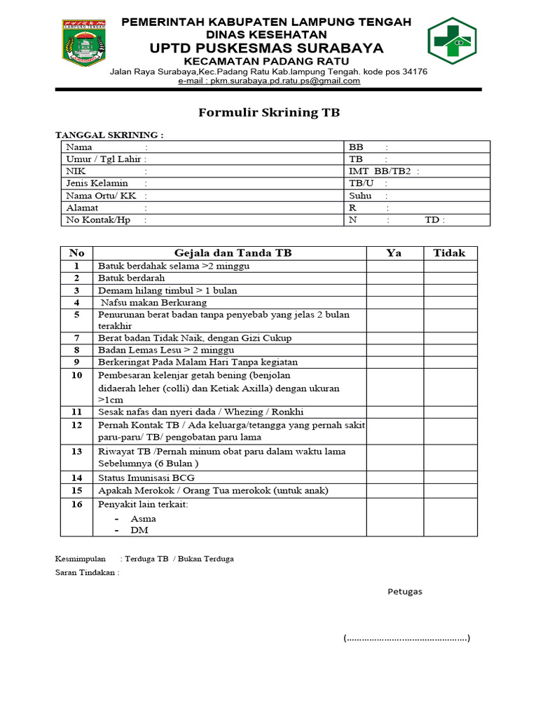 Formulir Skrining TB Puskesmas | PDF