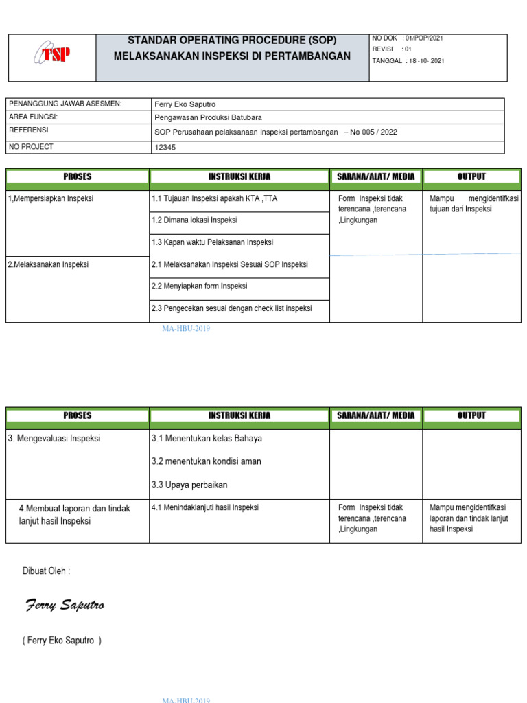 SK 07 SOP Teknis Inspeksi - Ferry Eko Saputro | PDF | Sains & Matematika