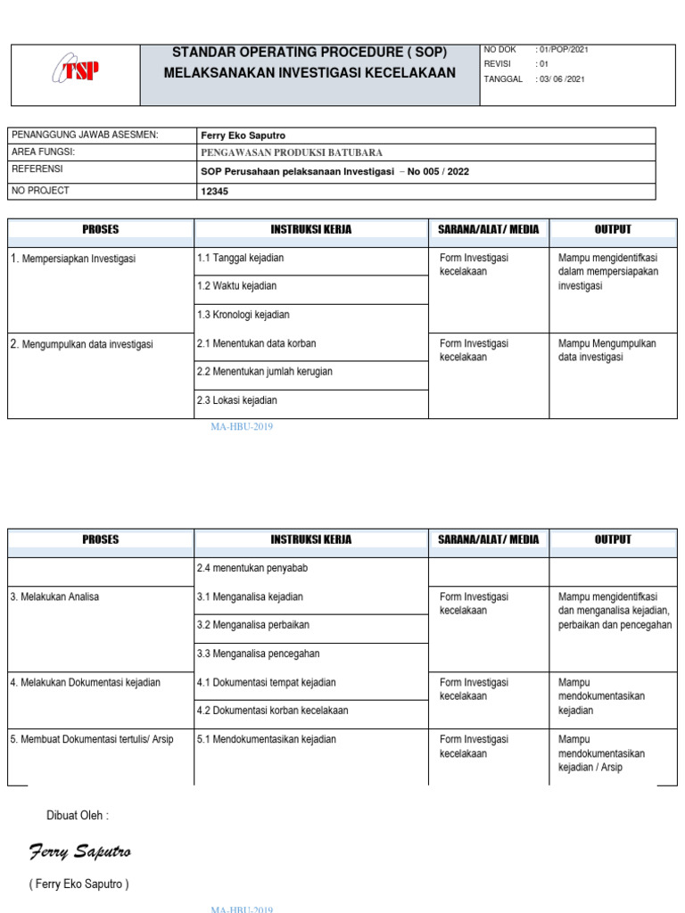 SK 4 SOP Teknis Investigasi | PDF