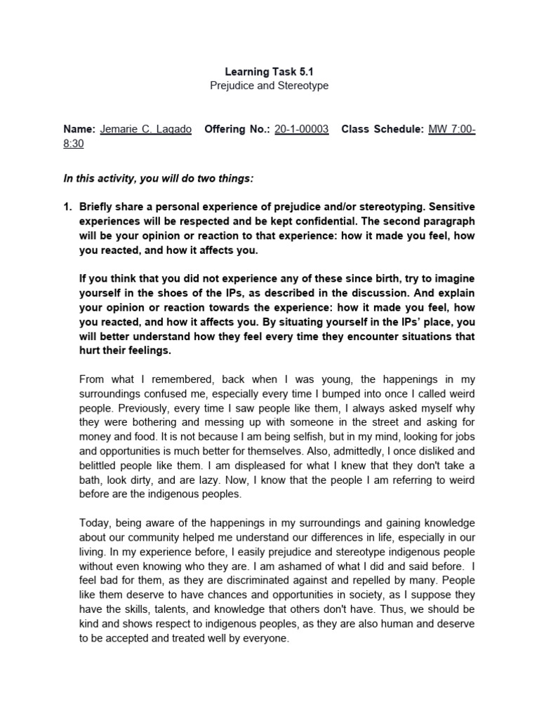 Learning Task 5.1 | PDF | Experience | Discrimination