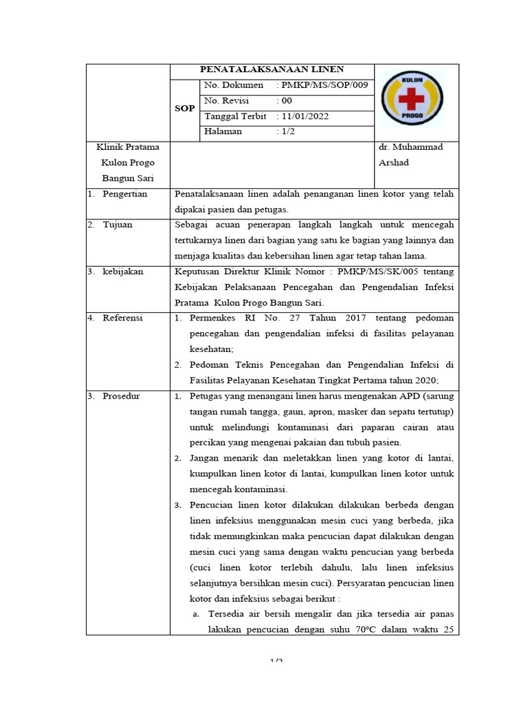 Sop Penatalaksanaan Linen Mutseh | PDF