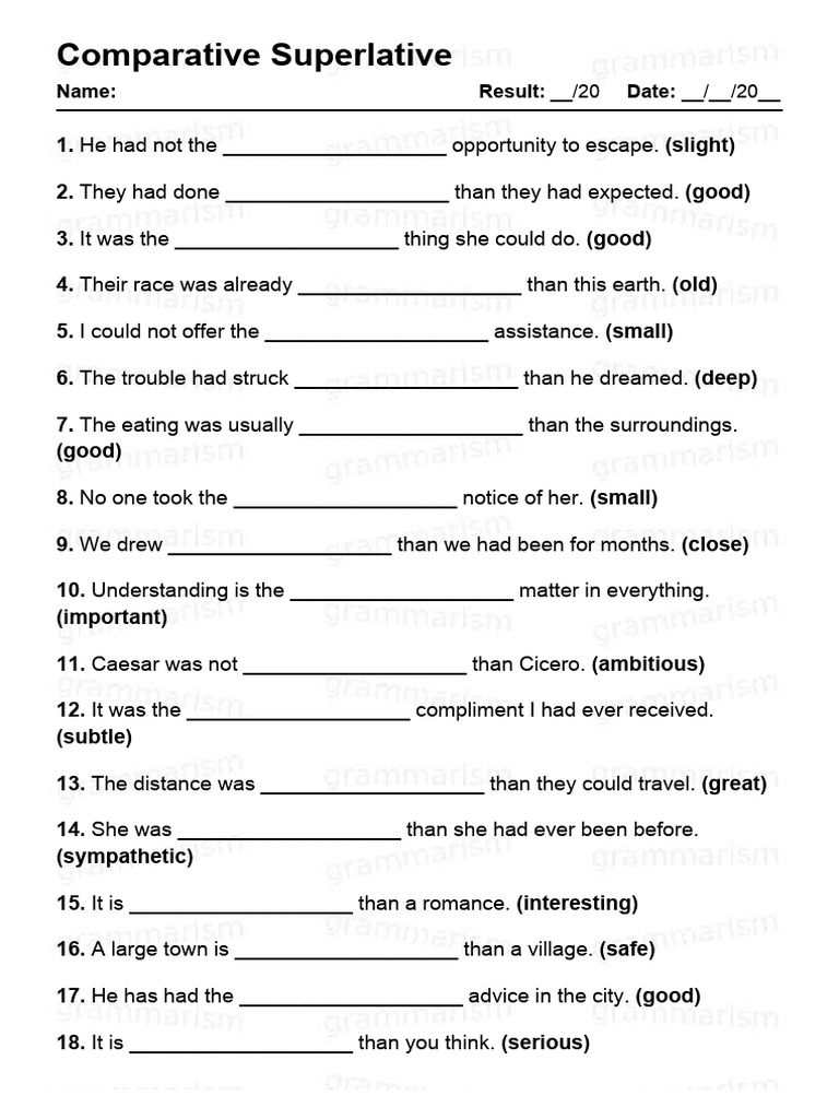 Grammarism Comparative Superlative Test 11 1903374 | PDF