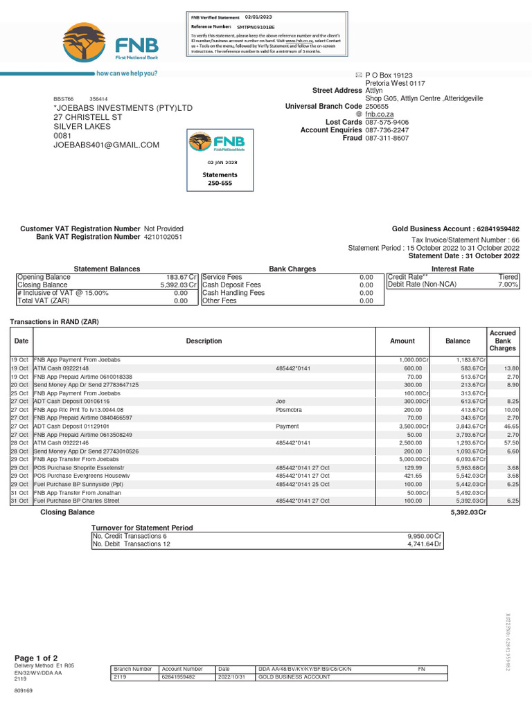 Gold Business Account Statement | PDF