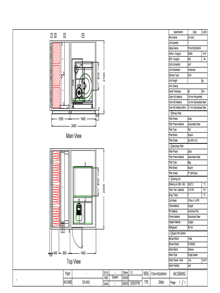 DX AHU Specification and Drawing | PDF