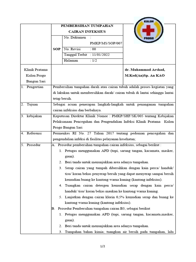 SOP PEMBERSIHAN TUMPAHAN CAIRAN INFEKSIUS Mutseh | PDF | Pengembangan Diri