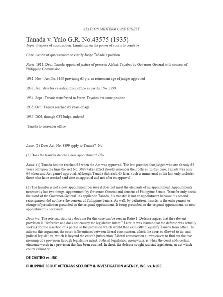 Statcon Midterm Case Digest | PDF | Common Law | Separation Of Powers