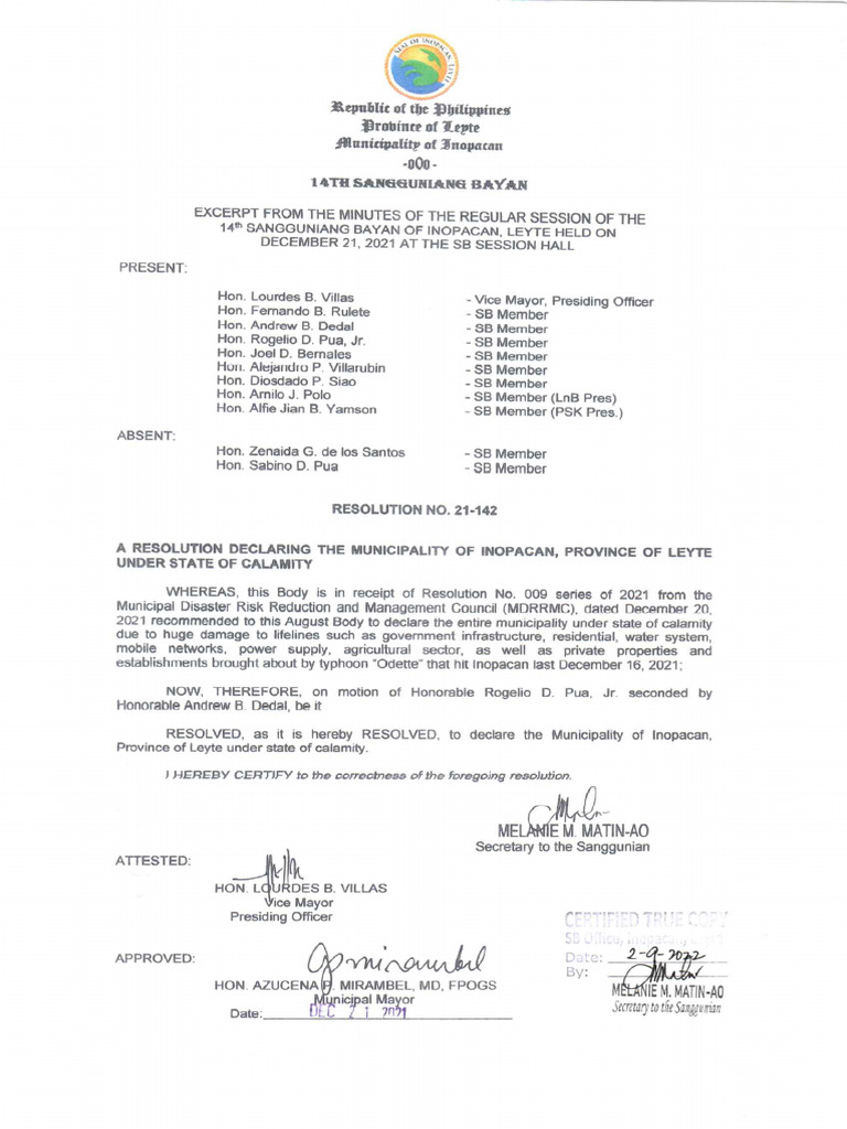 Order declaring State of Calamity | PDF