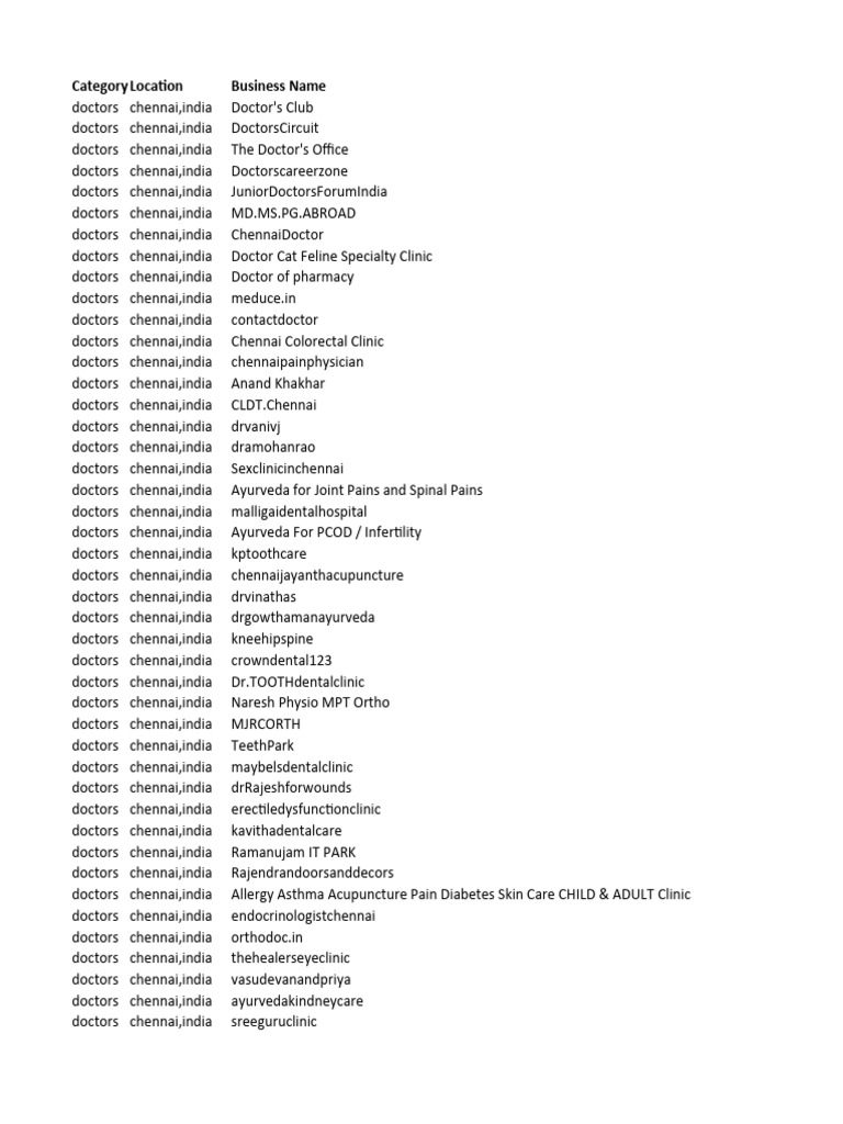 Doctors Data - Chennai | Download Free PDF | Social Programs | Health Care