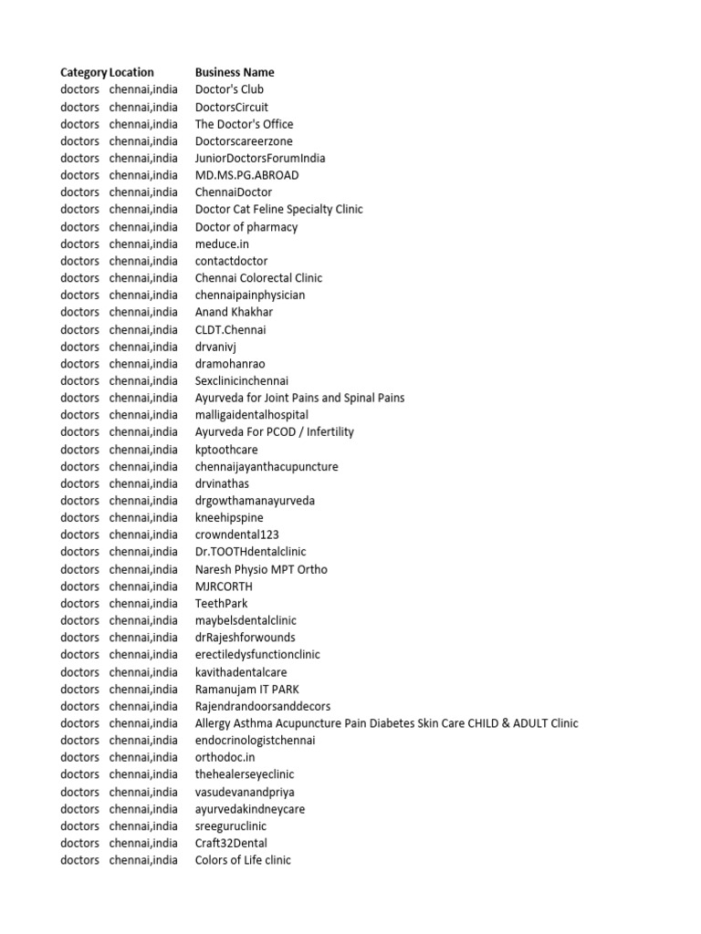 Doctors Data - Chennai | PDF