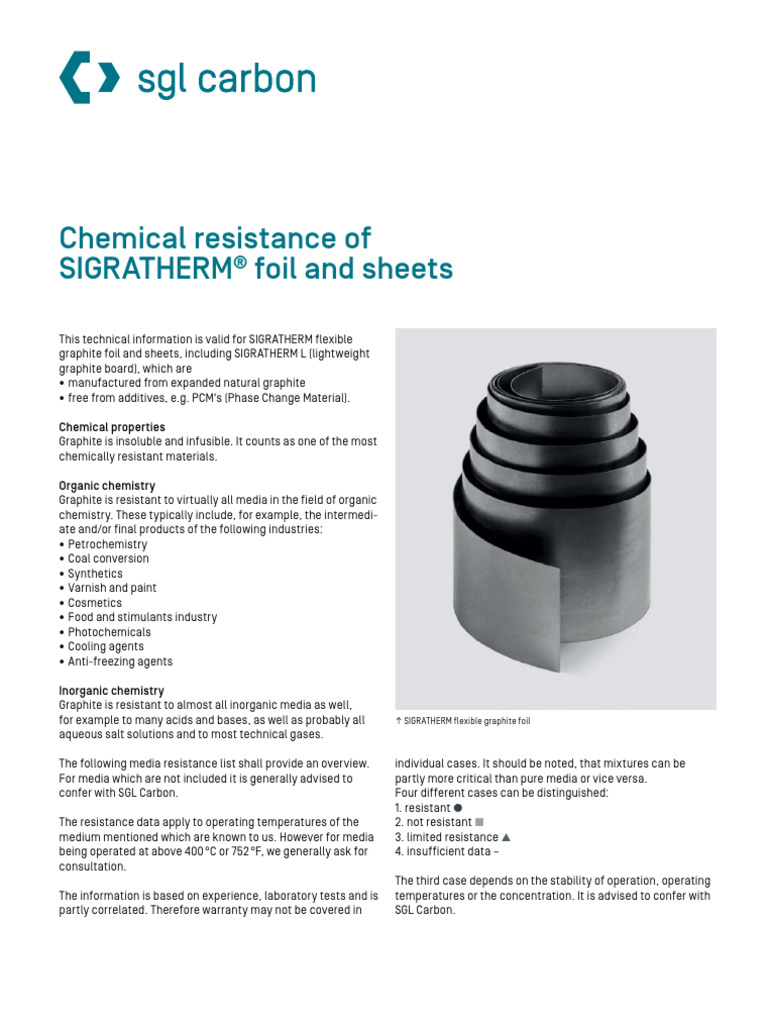 SGL Technical Info SIGRATHERM Chemical Resistance EN | PDF | Chlorine ...