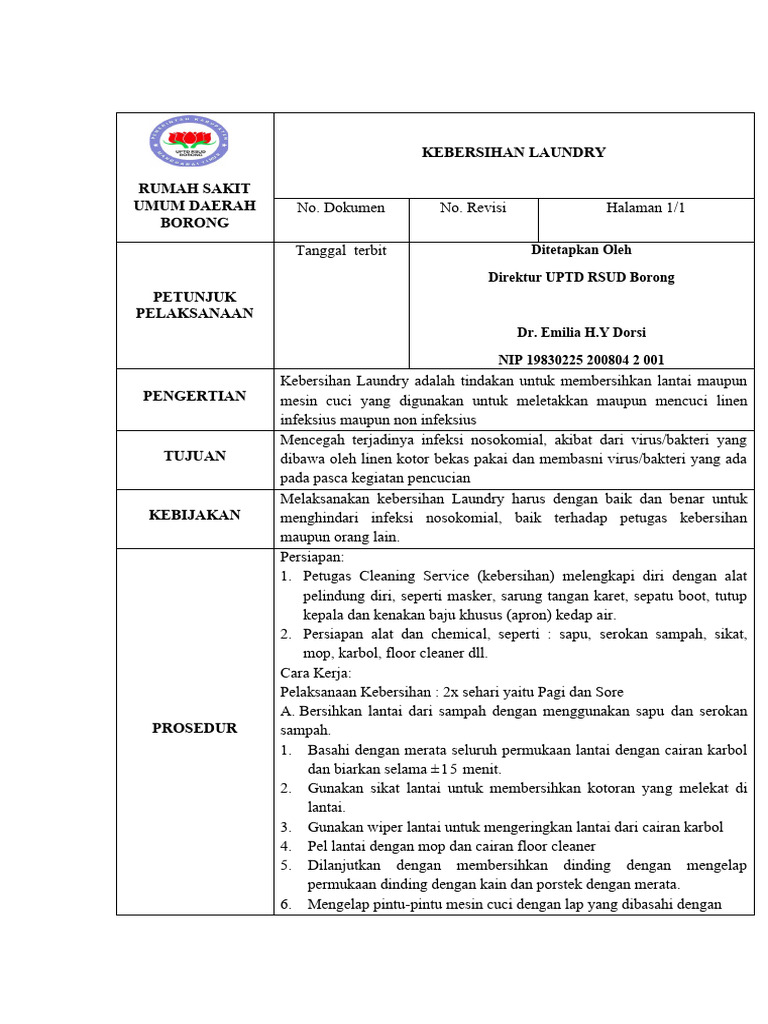 SOP 1. Laundry Kebersihan Ruangan Laundry Rumah | PDF