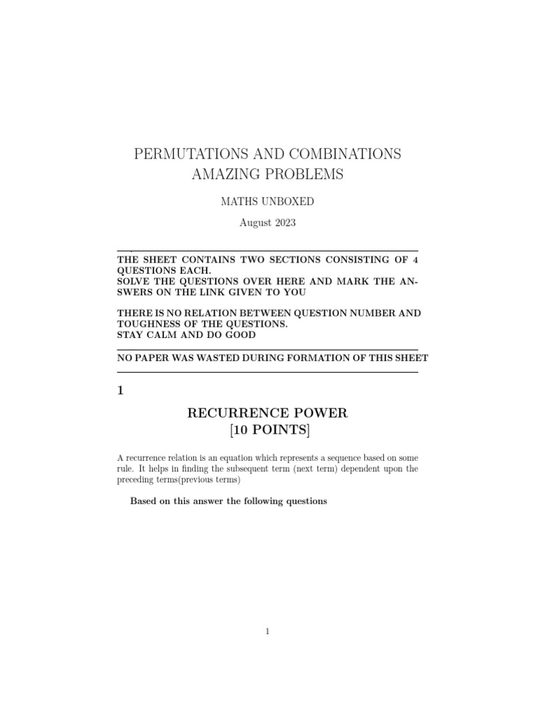 Permutations and Combinations | PDF | Combinatorics | Mathematical Analysis