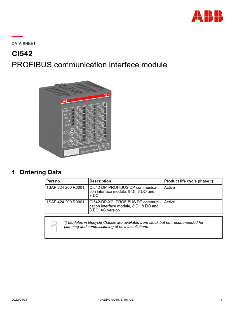 3ADR010010, 8, en - US, CI542 - Data - Sheet | PDF | Power Supply ...