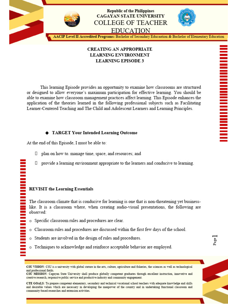 Creating An Appropriate Learning Environment | PDF | Teachers | Learning