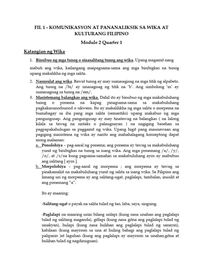 Fil-1-M2-Q1-Komunikasyon-At-Pananaliksik-Sa-Wika-At-Kulturang-Pilipino 2 | PDF