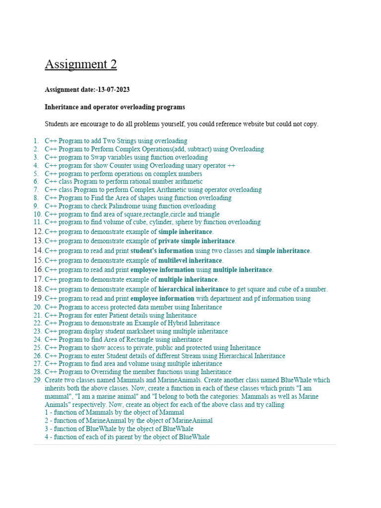 Inheritance Questions Mostly Pdf Class Computer Programming C