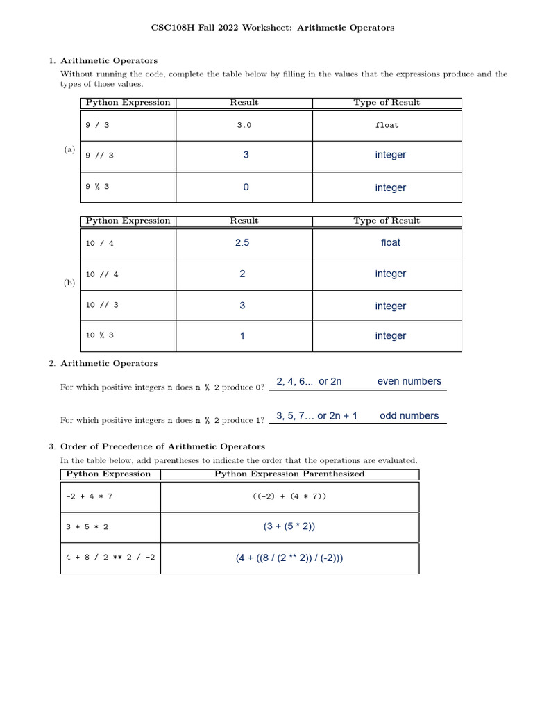 CSC 108 - W1 Worksheets | PDF