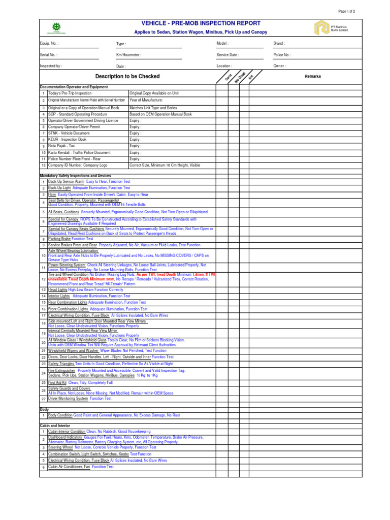 Pre-Purchase Vehicle Inspection Checklist | PDF | Truck | Belt (Mechanical)