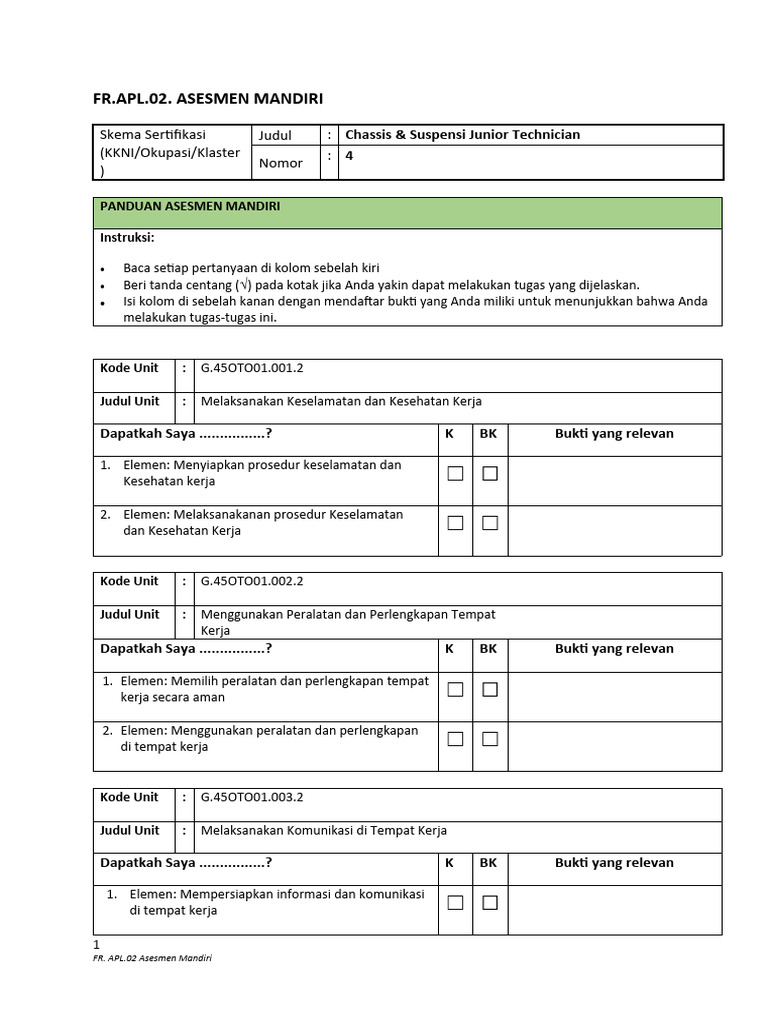 FR - APL.02 Asesmen Mandiri | PDF
