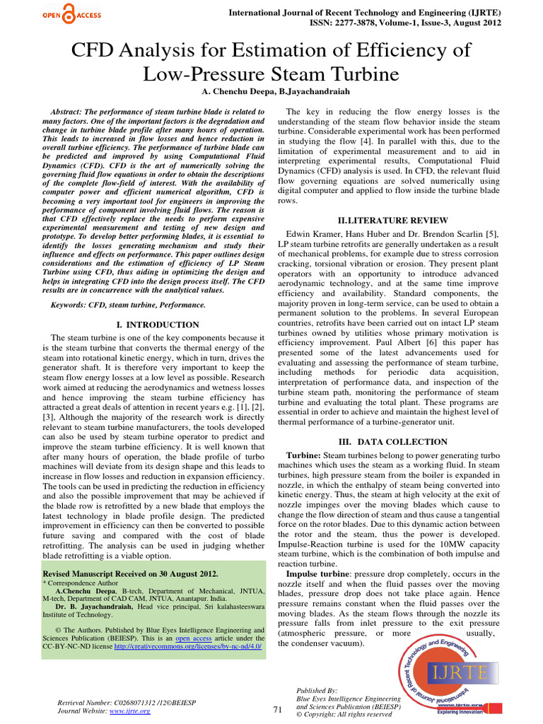 CFD Analysis For Estimation of Efficiency of Low-Pressure Steam Turbine | PDF | Turbine ...