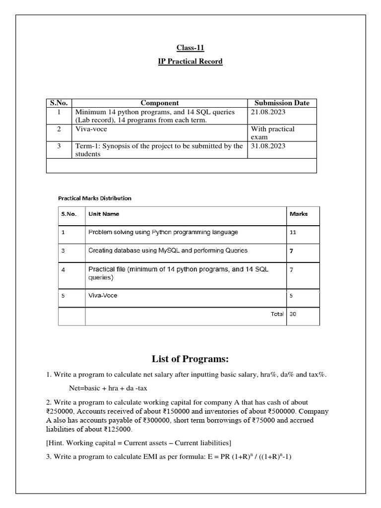 Class 11 IP Practical Record Book | PDF | Interest | Loans