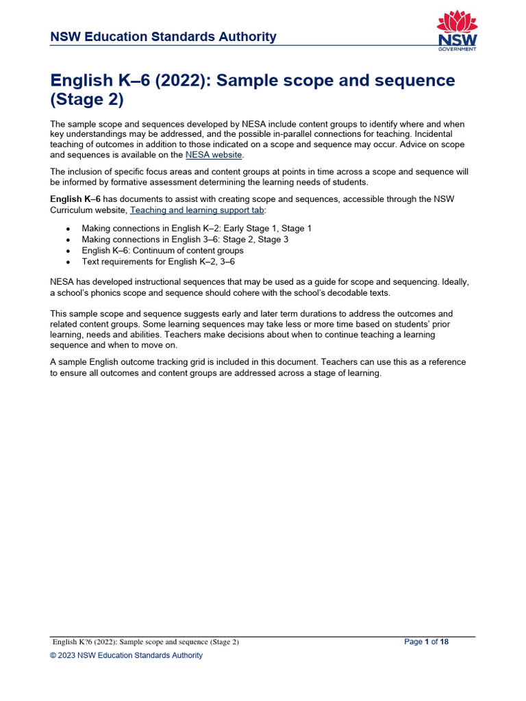 English K 10 2022 Sample Scope and Sequence Stage 2 | PDF | Reading ...