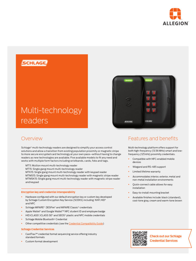 Schlage Multi Technology Readers Data Sheet 105354 | PDF | Computing ...