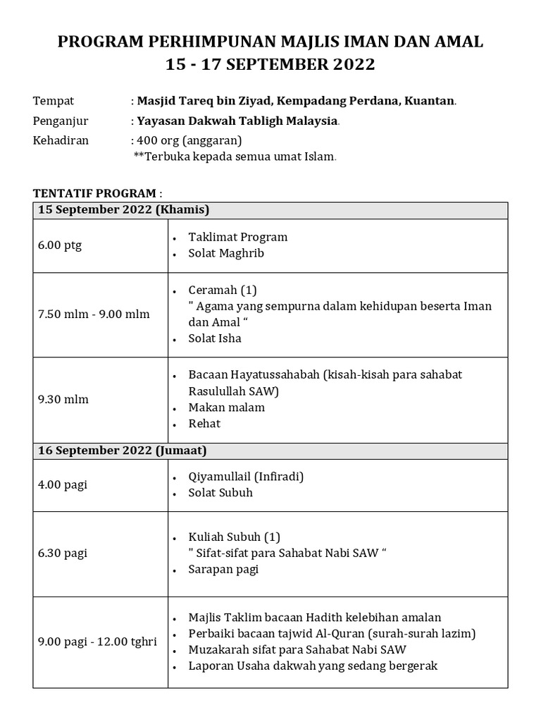 Program Perhimpunan Iman dan Amal 2022 | PDF