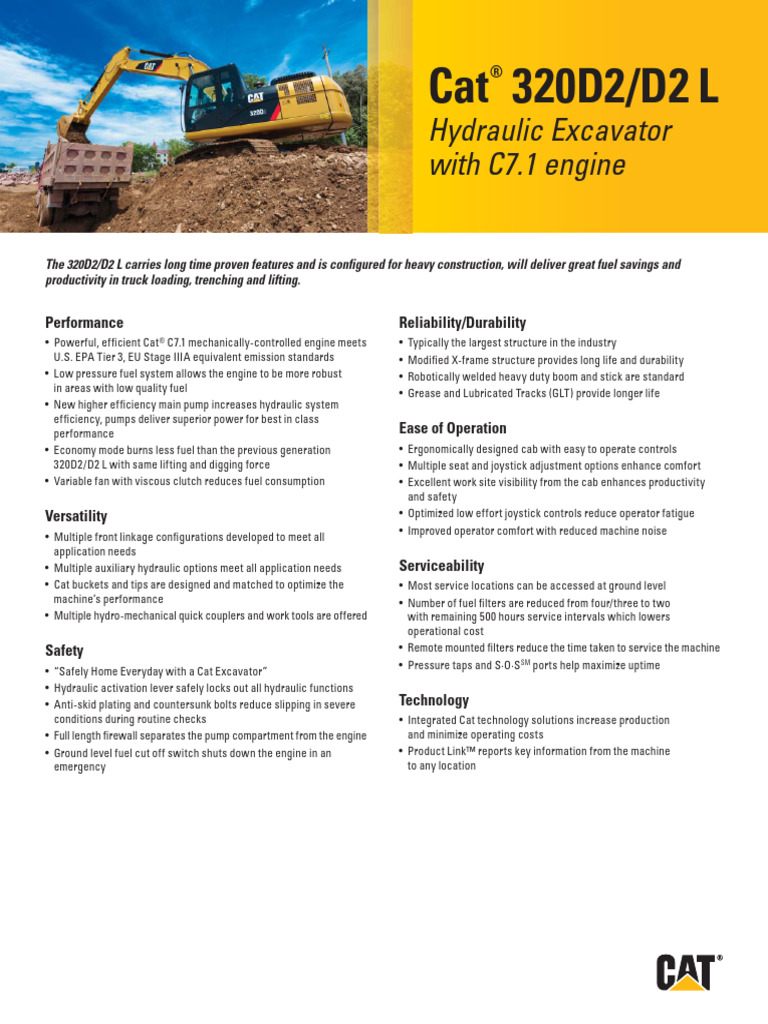 Cat 320D2/D2 L: Hydraulic Excavator With C7.1 Engine | PDF | Horsepower ...