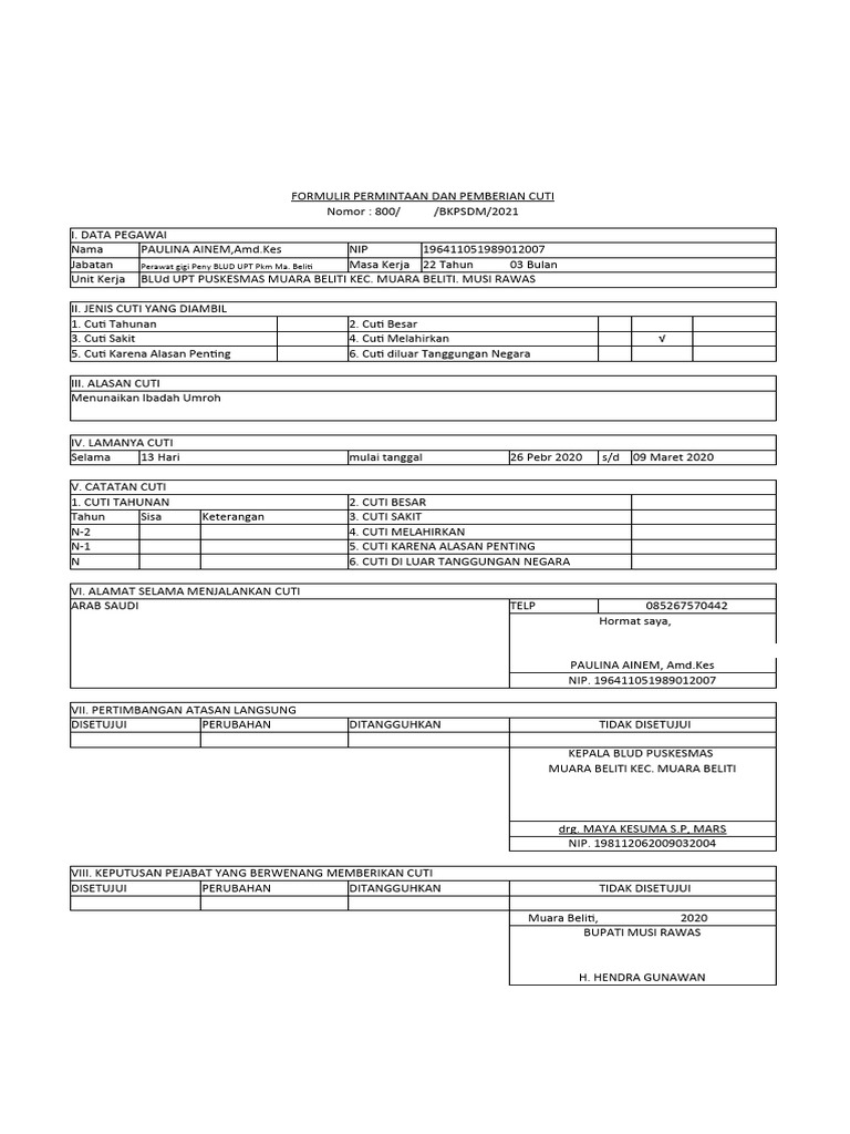 Blanko Cuti Alasan Penting Citra - 113809 | PDF