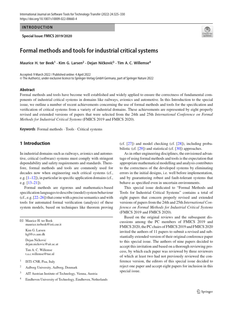 Formal Methods and Tools For Industrial Critical Systems | PDF | Formal ... Formal Methods and Tools For Industrial Critical Systems | PDF | Formal ...