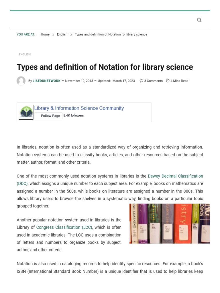 Notation For Library Science | PDF