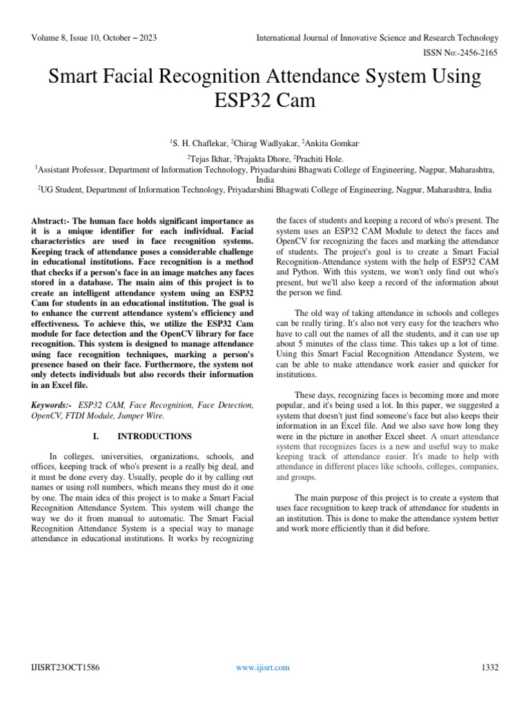 Smart Facial Recognition Attendance System Using Esp32 Cam Pdf Deep Learning Computer Science